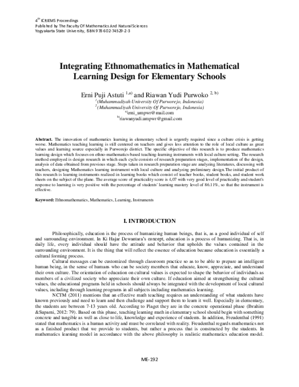 (PDF) Integrating Ethnomathematics in Mathematical Learning Design for ...