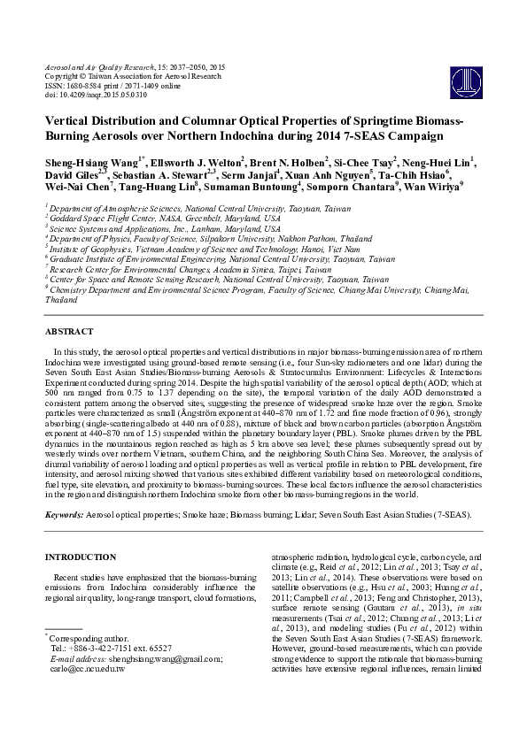 (PDF) Vertical Distribution and Columnar Optical Properties of Springtime Biomass-Burning ...