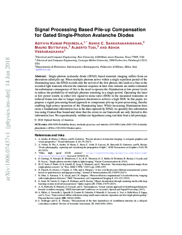 (PDF) Signal Processing Based Pile-up Compensation for Gated Single-Photon Avalanche Diodes