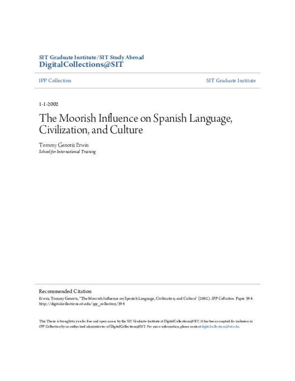 (PDF) The Moorish Influence on Spanish Language, Civilization, and Culture