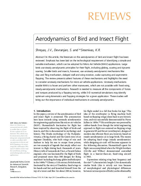 (PDF) Aerodynamics of Bird and Insect Flight