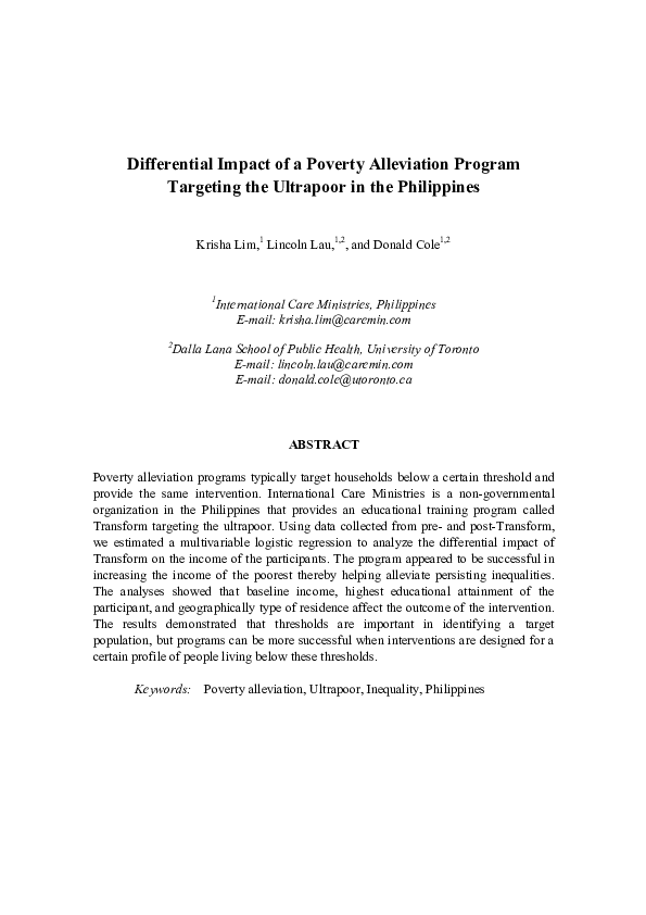 (PDF) Differential Impact of a Poverty Alleviation Program Targeting ...
