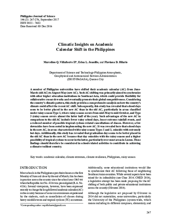 (PDF) Climatic Insights on Academic Calendar Shift in the Philippines