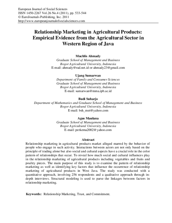 (PDF) Relationship Marketing in Agricultural Products: Empirical Evidence from the Agricultural ...