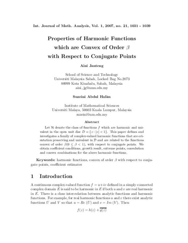 (PDF) Properties of harmonic functions which are convex of order beta w.r.t. connjugate points