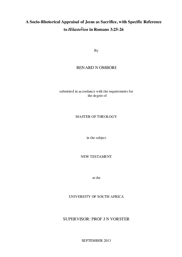 (PDF) A socio-rhetorical appraisal of Jesus as sacrifice, with specific ...