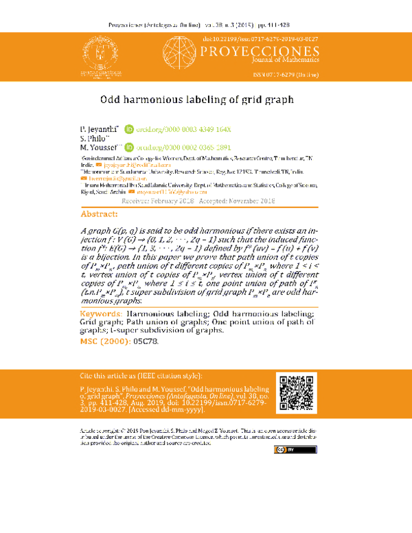 (PDF) Odd harmonious labeling of grid graphs