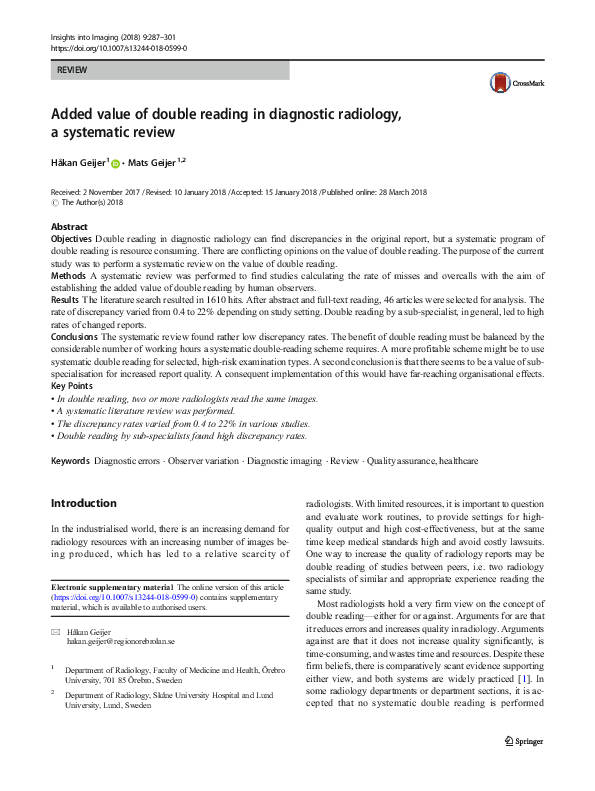 (PDF) Added value of double reading in diagnostic radiology,a ...