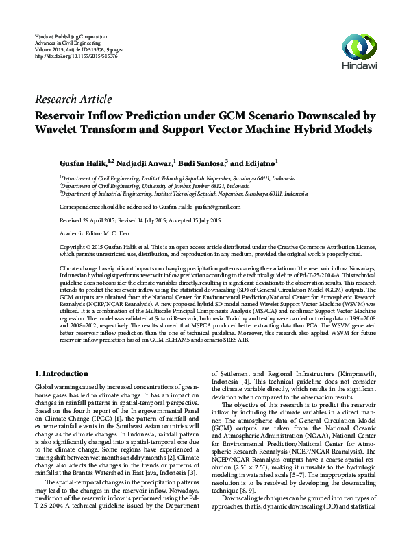 (PDF) Reservoir Inflow Prediction under GCM Scenario Downscaled by Wavelet Transform and Support ...