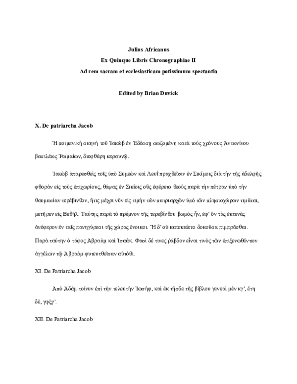 (DOC) Julius Africanus, The Chronographia, II, Edited by Brian Duvick
