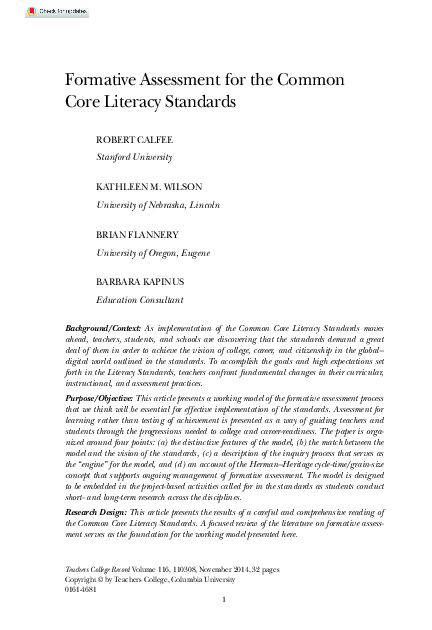 (PDF) Formative Assessment for the Common Core Literacy Standards