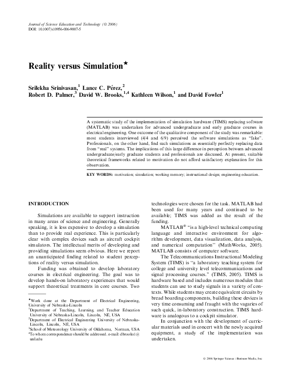 (PDF) Reality versus Simulation
