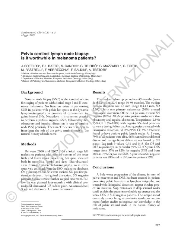 (PDF) Pelvic sentinel lymph node biopsy: is it worthwhile in melanoma ...