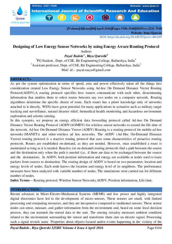 (PDF) Designing of Low Energy Sensor Networks by using Energy Aware ...
