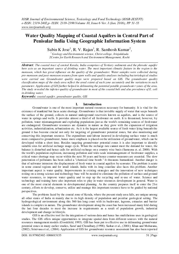 (PDF) Water Quality Mapping of Coastal Aquifers in Central Part of ...