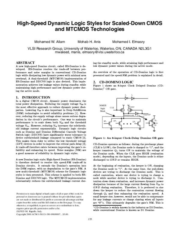 (PDF) High-speed dynamic logic styles for scaled-down CMOS and MTCMOS ...