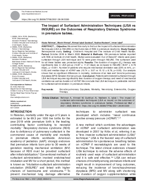 (PDF) The Impact of Surfactant Administration Techniques (LISA vs ...