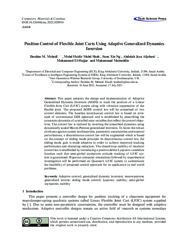 (PDF) Position Control of Flexible Joint Carts Using Adaptive Generalized Dynamics Inversion