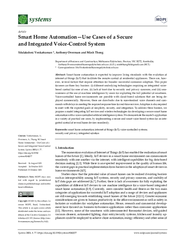(PDF) Smart Home Automation—Use Cases of a Secure and Integrated Voice ...