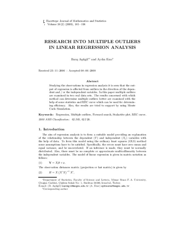 Pdf Research Into Multiple Outliers In Linear Regression Analysis