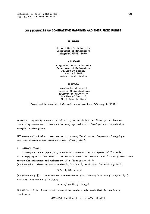 Pdf On Sequences Of Contractive Mappings And Their Fixed Points Mohammad Saeed Khan
