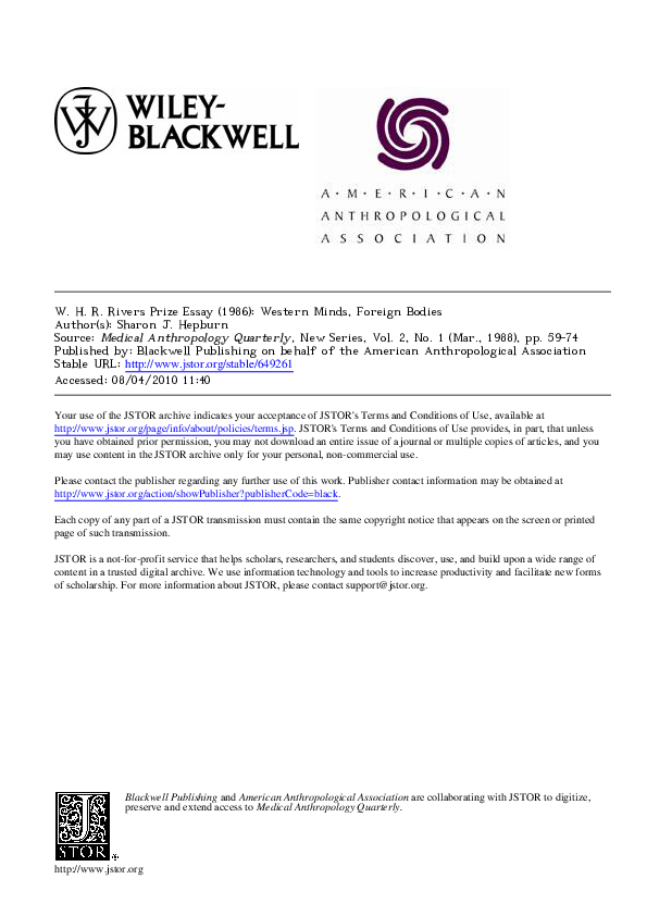 (PDF) WHR Rivers Prize Essay (1986): Western Minds, Foreign Bodies