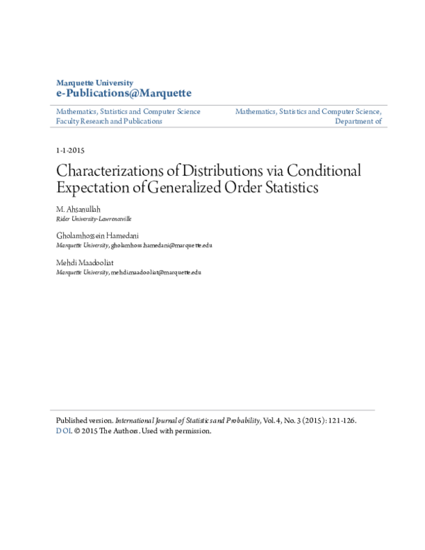 Pdf Characterizations Of Distributions Via Conditional Expectation Of