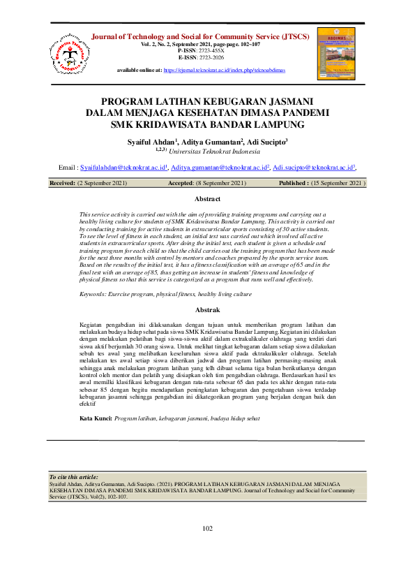 (PDF) Program Latihan Kebugaran Jasmani Dalam Menjaga Kesehatan Dimasa Pandemi SMK Kridawisata ...