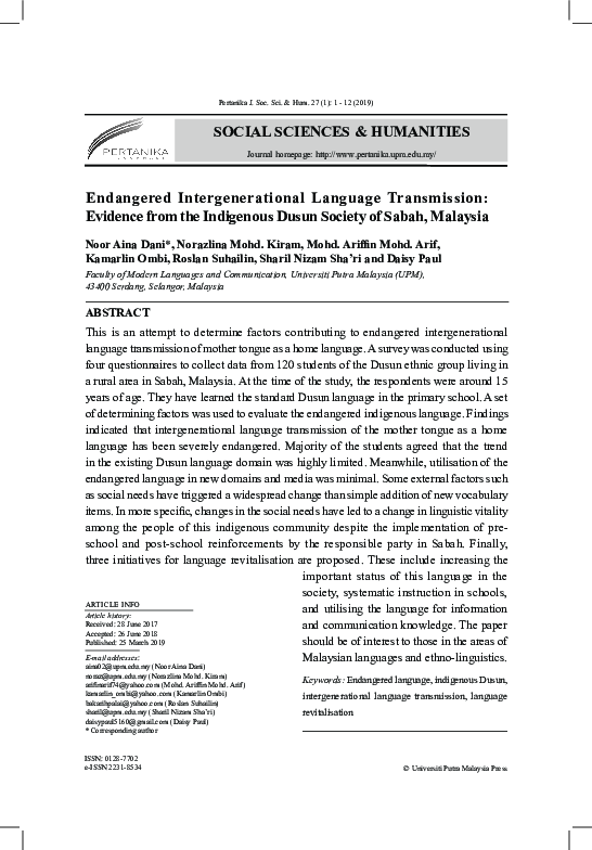 (PDF) Endangered intergenerational language transmission: evidence from ...