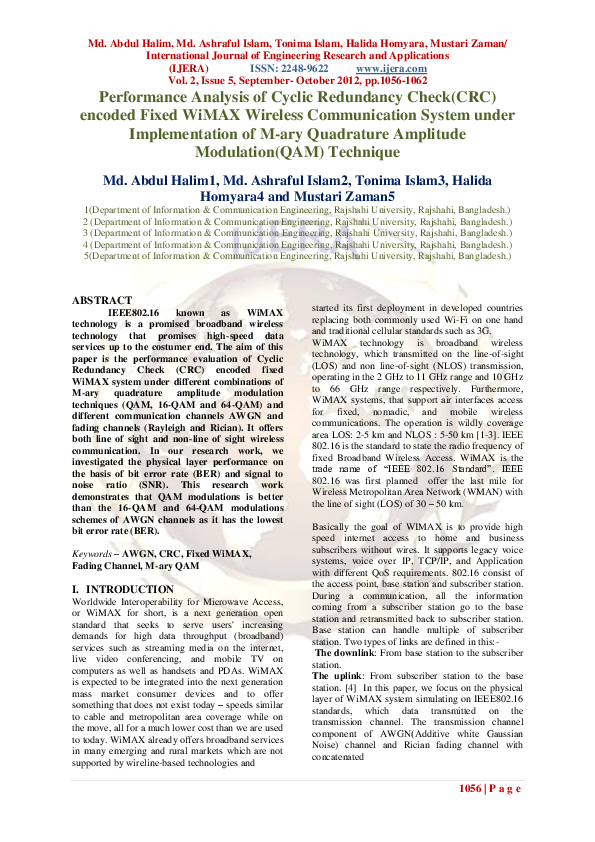 Pdf Performance Analysis Of Cyclic Redundancy Check Crc Encoded
