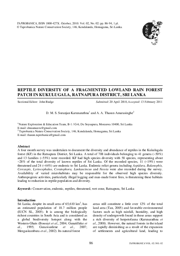 (PDF) Reptile diversity of a fragmented lowland rain forest patch in ...