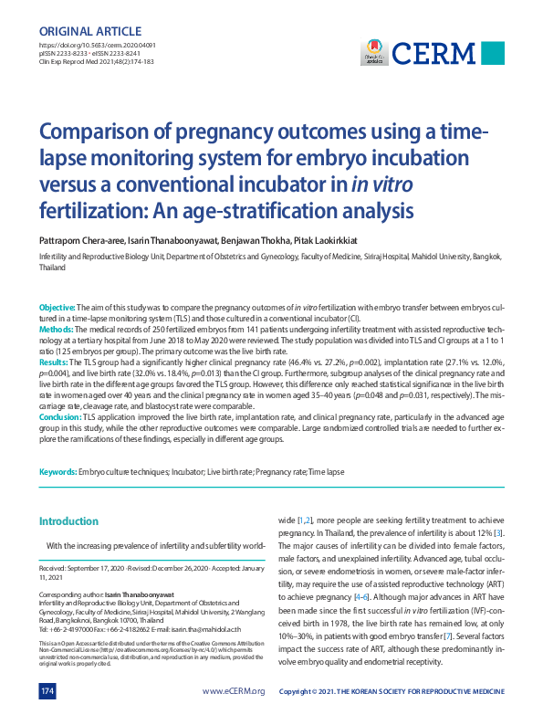 (PDF) Comparison of pregnancy outcomes using a time-lapse monitoring ...