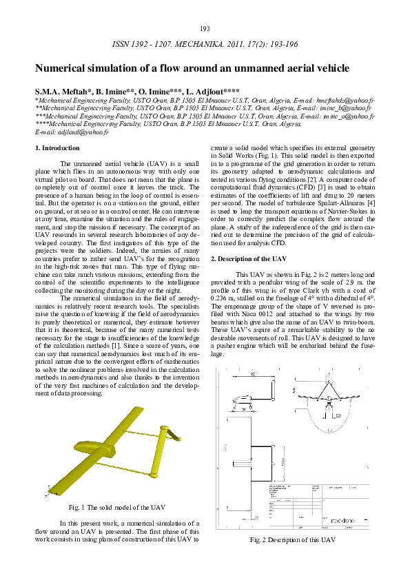 Pdf Numerical Simulation Of A Flow Around An Unmanned Aerial Vehicle