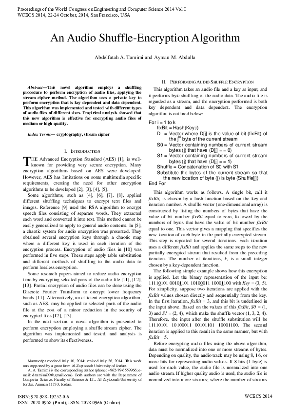 (PDF) An Audio Shuffle-Encryption Algorithm