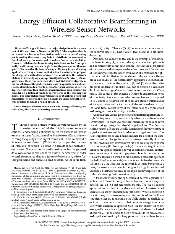 Pdf Energy Efficient Collaborative Beamforming In Wireless Sensor Networks