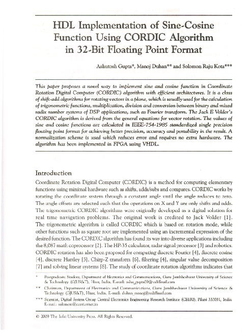 Pdf Hdl Implementation Of Sine Cosine Function Using Cordic Algorithm 3097
