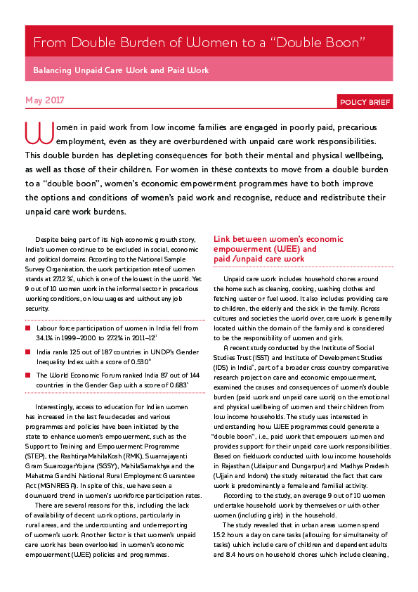 (PDF) From double burden of women to a “Double Boon” : balancing unpaid ...