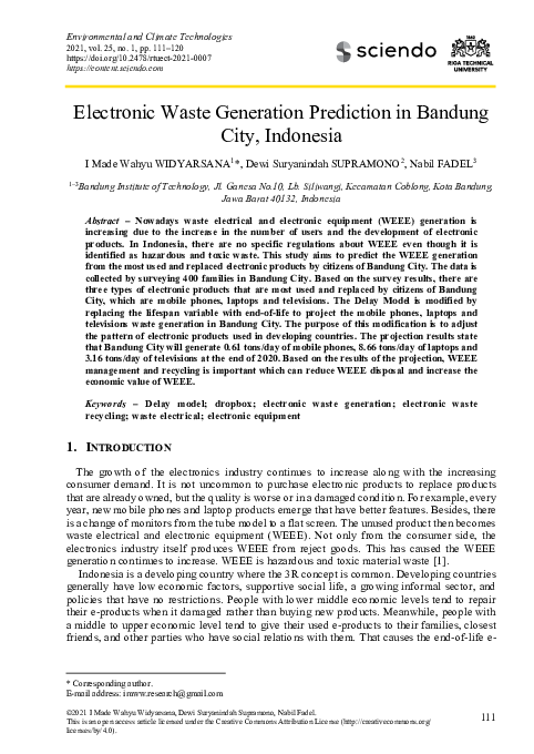 (PDF) Electronic Waste Generation Prediction in Bandung City, Indonesia