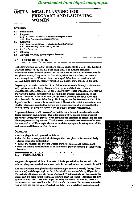 (PDF) Unit-8 Meal Planning for Pregnant and Lactating Women