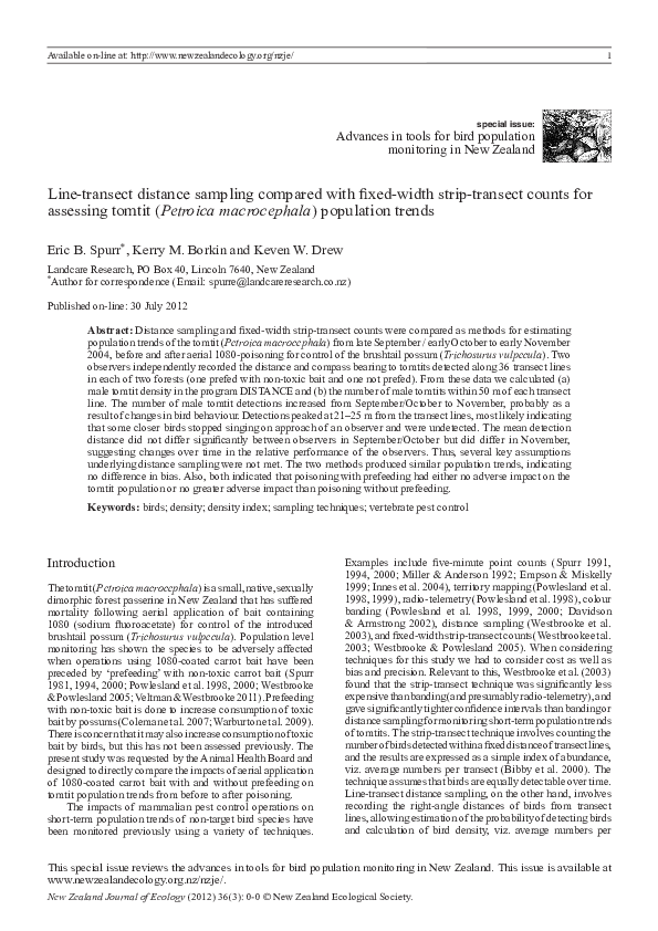 Pdf Line Transect Distance Sampling Compared With Fixed Width Strip