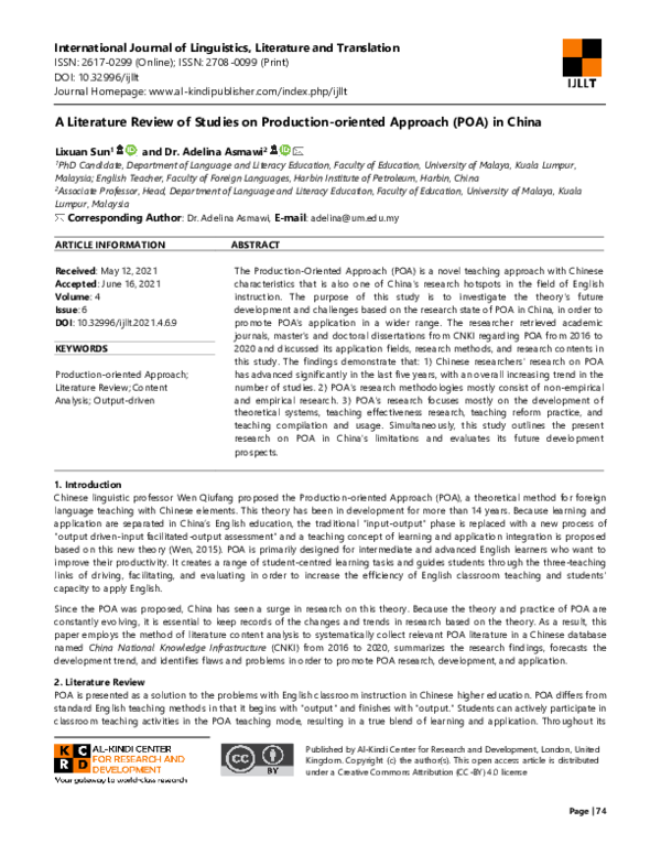 (PDF) A Literature Review of Studies on Production-oriented Approach ...