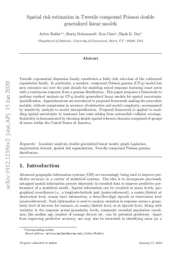 (PDF) Spatial risk estimation in Tweedie compound Poisson double generalized linear models