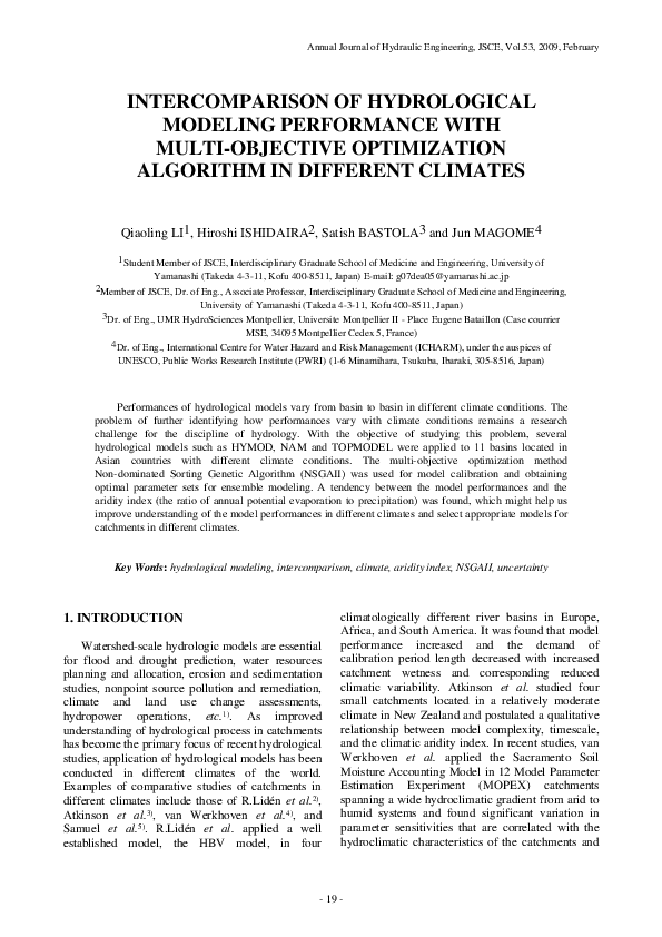(PDF) Intercomparison of Hydrological Modeling Performance with Multi-Objective Optimization ...