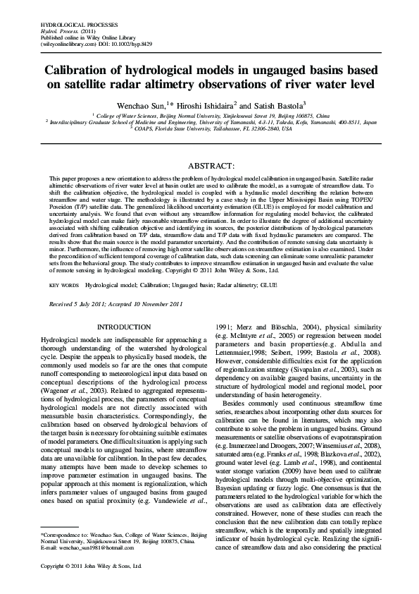 Pdf Calibration Of Hydrological Models In Ungauged Basins Based On