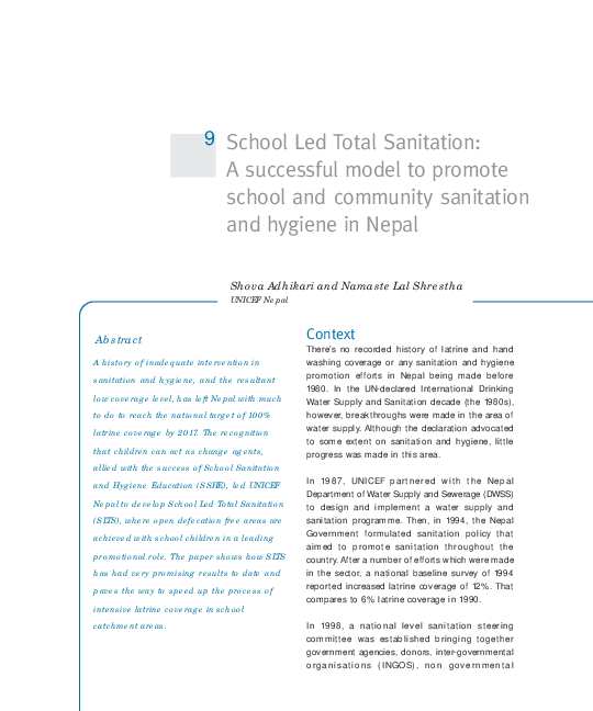 (PDF) School Led Total Sanitation : A successful model to promote ...