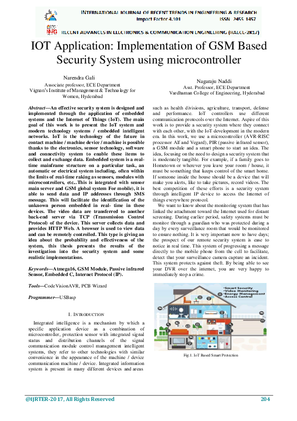 Pdf Iot Application Implementation Of Gsm Based Security System