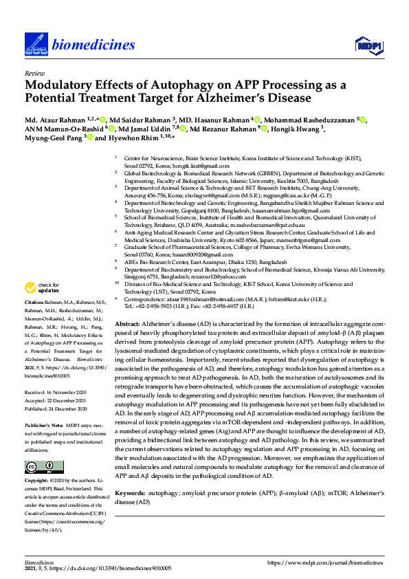 (PDF) Modulatory Effects of Autophagy on APP Processing as a Potential ...