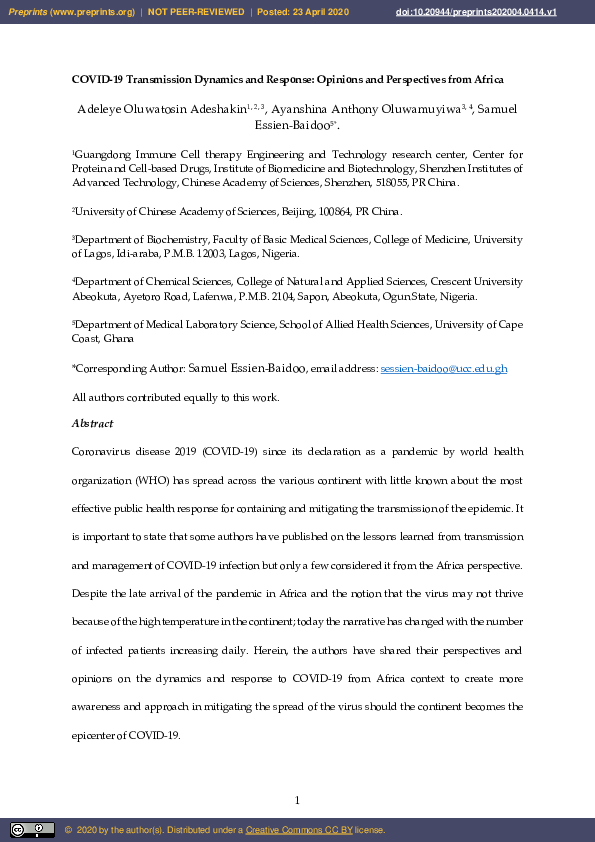 (PDF) COVID-19 Transmission Dynamics and Response: Opinions and ...