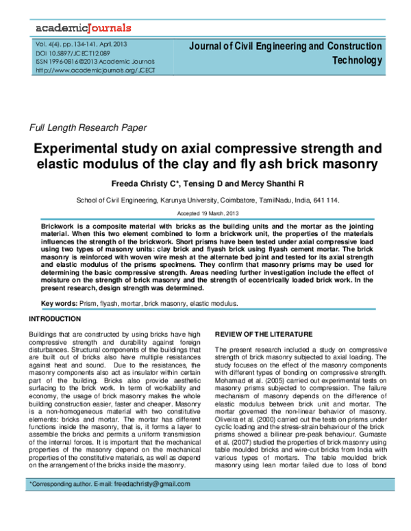 (PDF) Experimental study on axial compressive strength and elastic ...