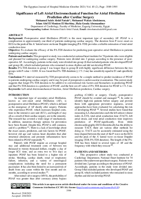 Significance of Left Atrial Electromechanical Function for Atrial ...